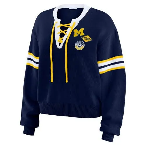 WEAR BY ERIN ANDREWS Michigan Wolverines Lace-up Pullover Sweater