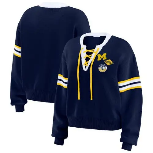 WEAR BY ERIN ANDREWS Michigan Wolverines Lace-up Pullover Sweater