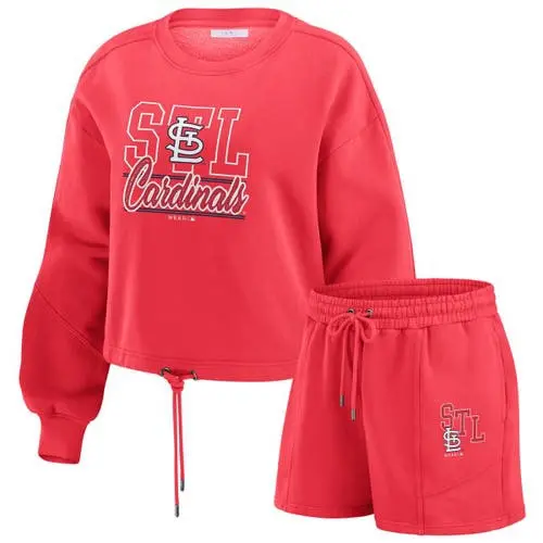WEAR BY ERIN ANDREWS St. Louis Cardinals Washed Fleece Sweatshirt And Shorts Lounge Set - Red