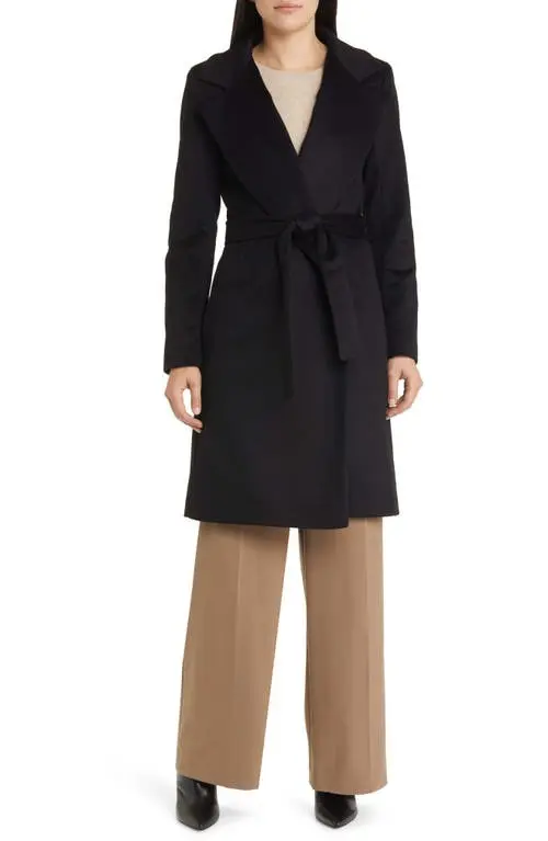 Fleurette Wool Wrap Coat - Black