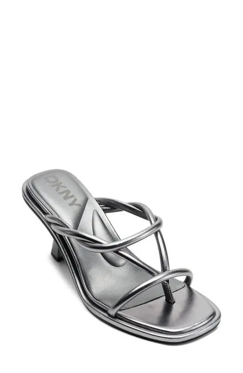 Dkny Rabun Metallic High Heel Flip Flops - Nickel