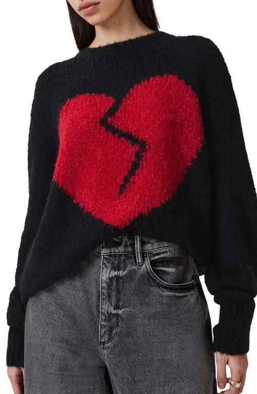 ALLSAINTS Luv Heart Intarsia Crewneck Sweater - Black/ Red