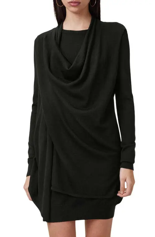 Allsaints Drina Draped Merino Wool Dress In Black - 25% Off | Editorialist