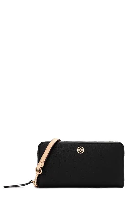 Tory Burch Robinson Pebble Leather Zip Continental Wallet - Black