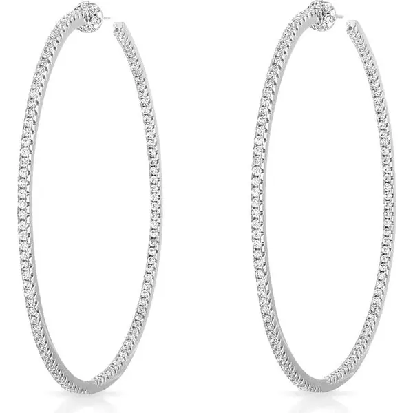 Ben Oni Thin Pave Inside Out Hoop Earrings - Silver