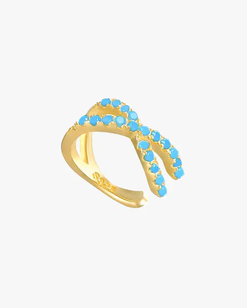 Ben Oni Pave X Ear Cuff - Gold / Turquoise