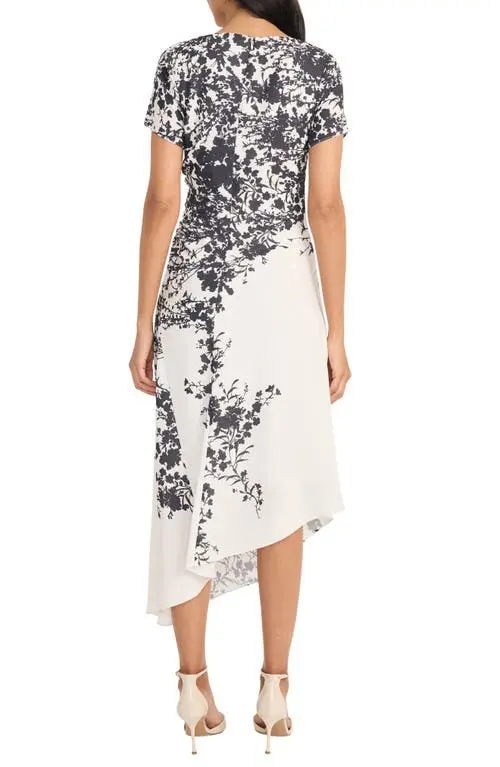 navy blue dress for baby girl Maggy London Asymmetrical Floral Print Midi Dress In Cream/ Charcoal - 63%  Off