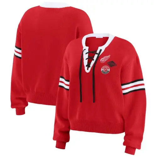 WEAR BY ERIN ANDREWS Detroit Wings Cropped Lace-up Sweater - Red