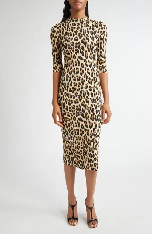 Alice + Olivia Delora Fitted Mock-Neck Dress - Leopard | Editorialist