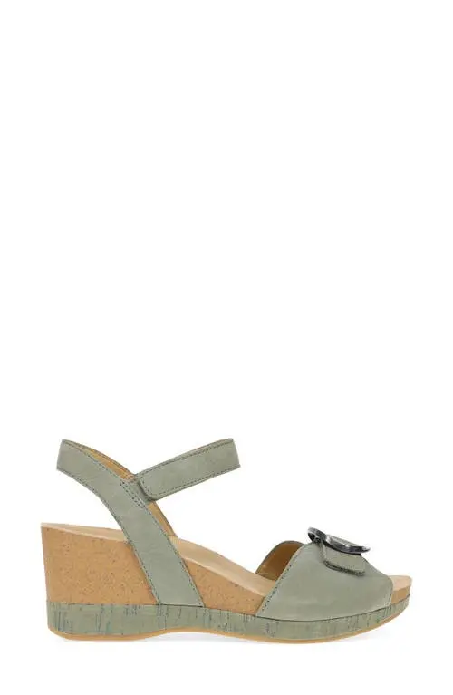 Dansko Stella Ankle Strap Platform Wedge Sandal - Sage Milled Nubuck