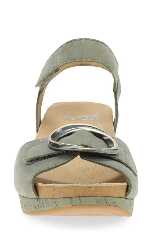 Dansko Stella Ankle Strap Platform Wedge Sandal - Sage Milled Nubuck