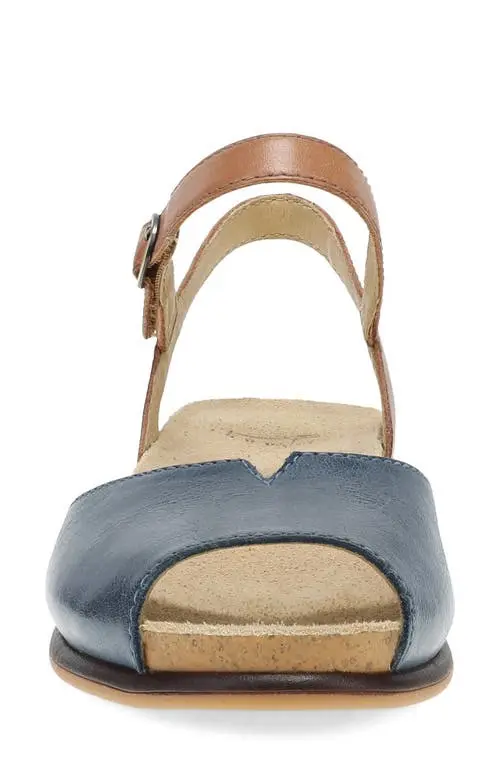 Dansko Cass Peep Toe Wedge Sandal - Blue/tan