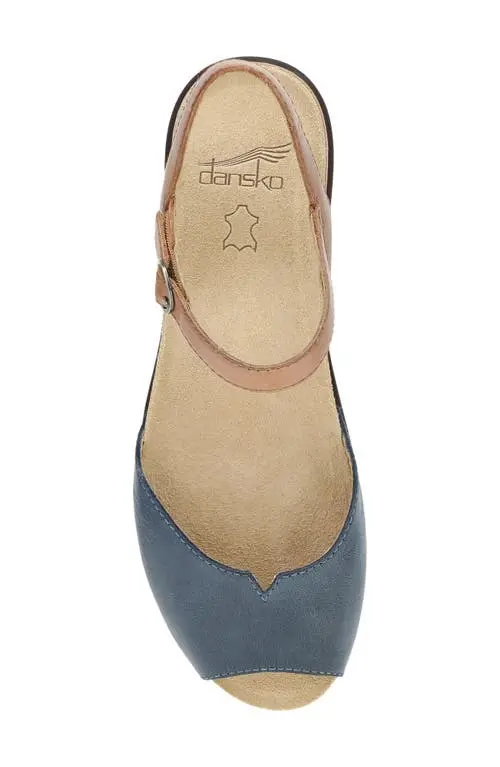 Dansko Cass Peep Toe Wedge Sandal - Blue/tan