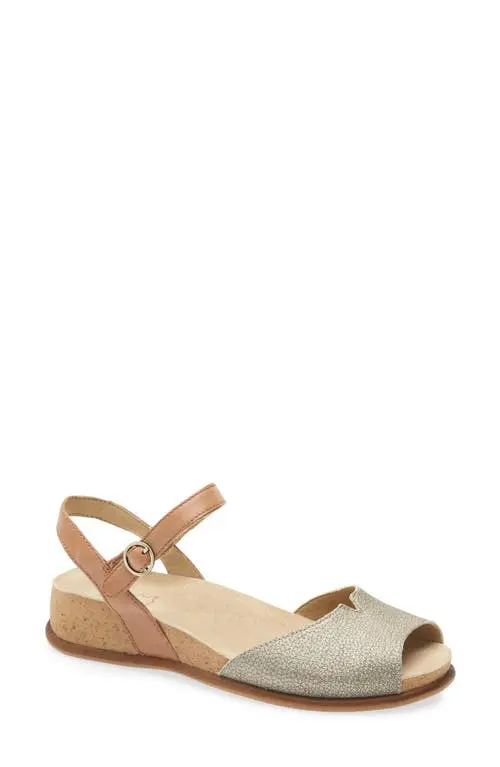 Dansko Cass Peep Toe Wedge Sandal - Platino/ Tan Leather