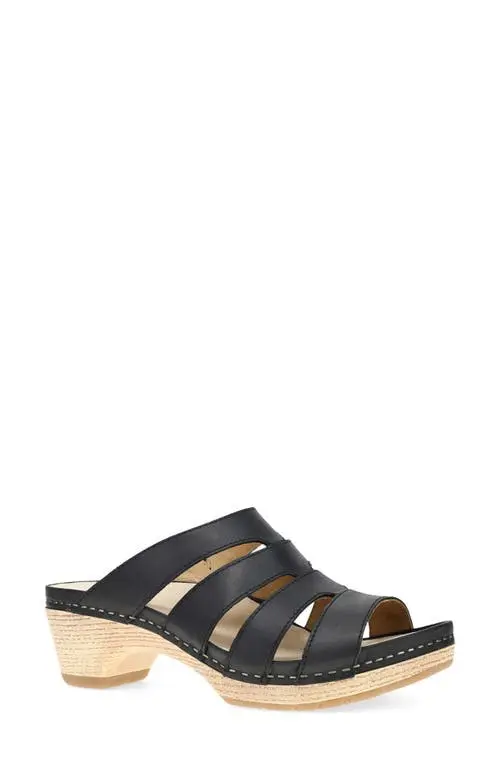 Dansko Lyndi Platform Slide Sandal - Black Oiled Pull Up