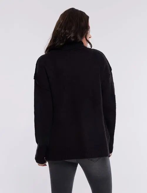Motherhood Maternity Turtleneck Long Sleeve Knit Maternity Sweater - Black