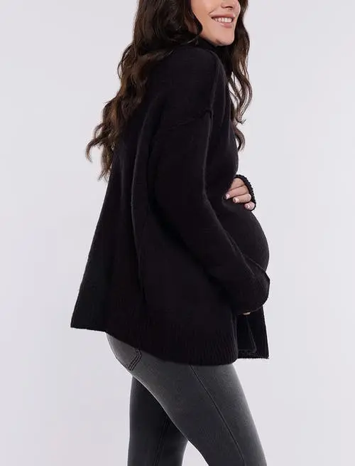 Motherhood Maternity Turtleneck Long Sleeve Knit Maternity Sweater - Black