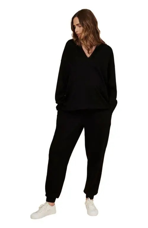 Motherhood Maternity V-neck Pullover Scuba Knit Hoodie - Black