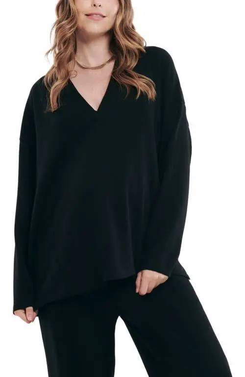 Motherhood Maternity V-neck Pullover Scuba Knit Hoodie - Black