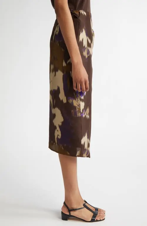 Max Mara Dritto Floral Shantung Silk Wrap Skirt - Coffee