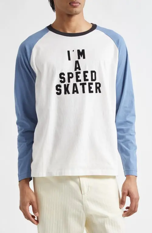 BODE Skater Flocked Baseball T-shirt - Blue/ Cream