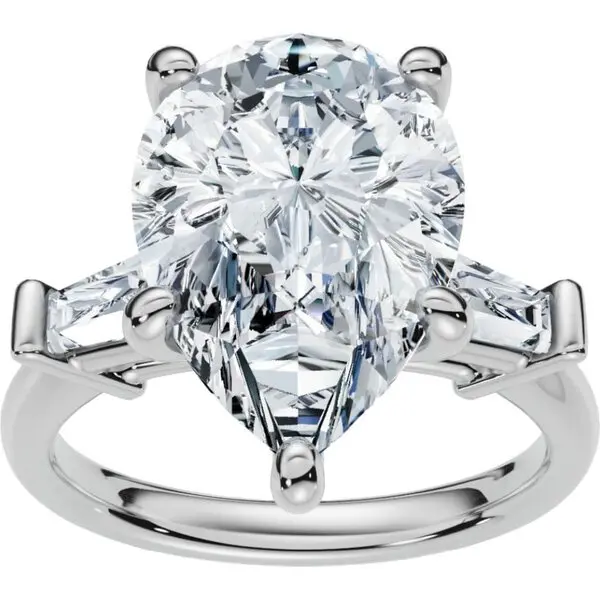 BLISS DIAMOND 3/4ct Certified Pear & Baguette Diamond Engagement Ring In 14k Gold - 14k White Gold
