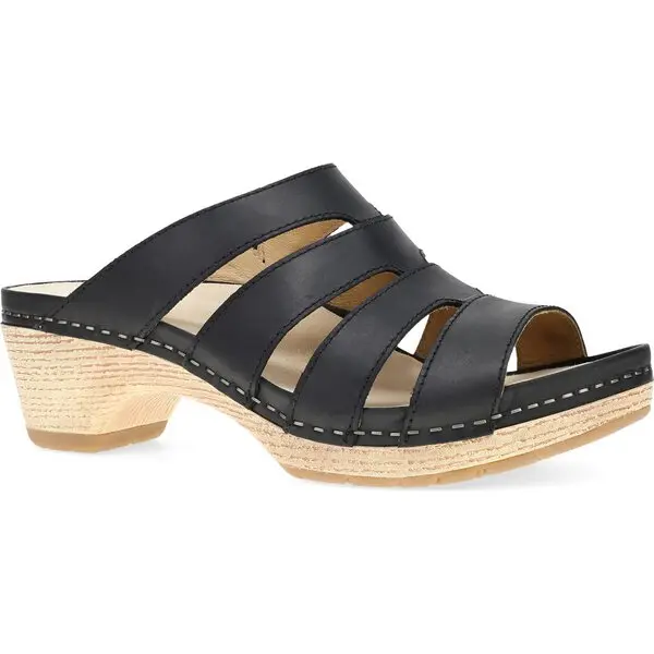 Dansko Lyndi Platform Slide Sandal - Black Oiled Pull Up