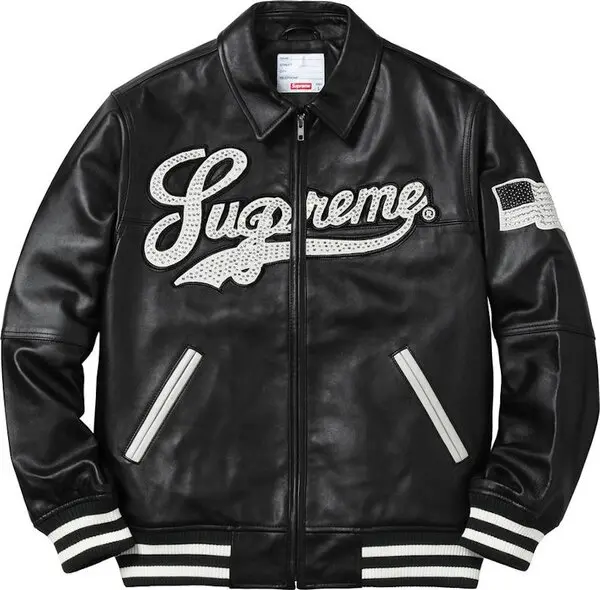 Supreme Uptown Studded Leather Varsity Jacket - Black