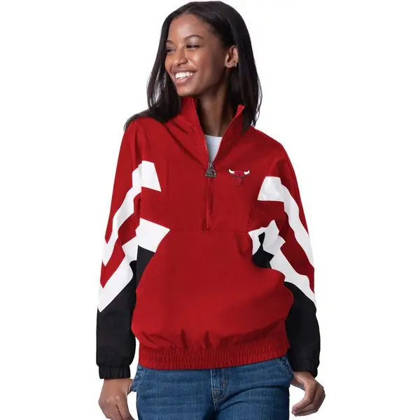 STARTER Chicago Bulls Renegade Oxford Half-zip Jacket - Red
