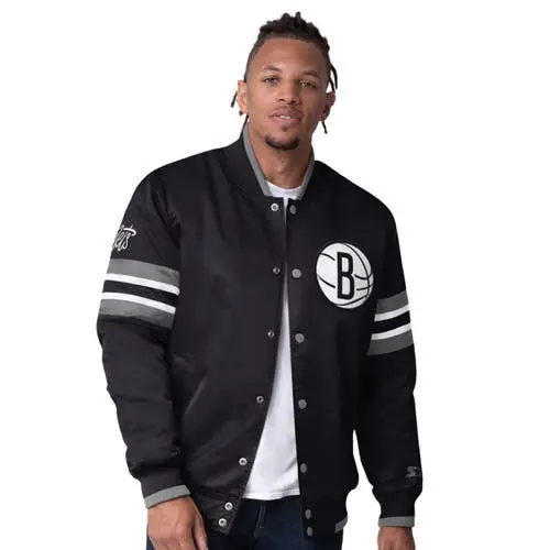 STARTER Brooklyn Nets Scout Varsity Satin Full-snap Jacket