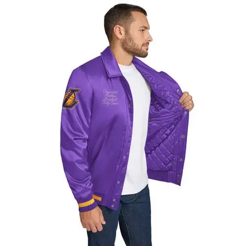 Tommy Hilfiger Los Angeles Lakers Chain Stitch Applique Varsity Jacket - Purple