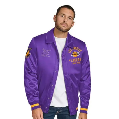 Tommy Hilfiger Los Angeles Lakers Chain Stitch Applique Varsity Jacket - Purple