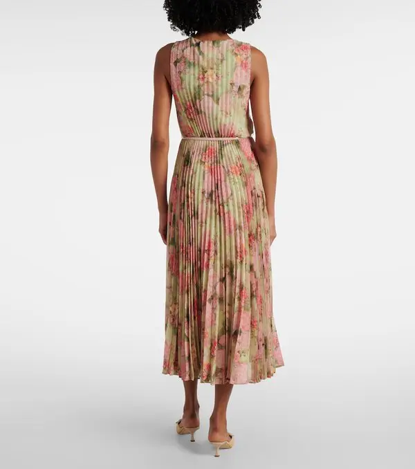 Max Mara Floral Plissé Georgette Midi Dress