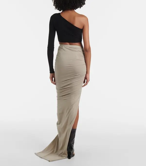 Rick Owens Ruched Cotton Jersey Maxi Skirt