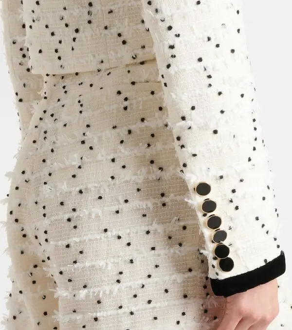 Nina Ricci Polka-dot Fringed Wool-blend Tweed Jacket
