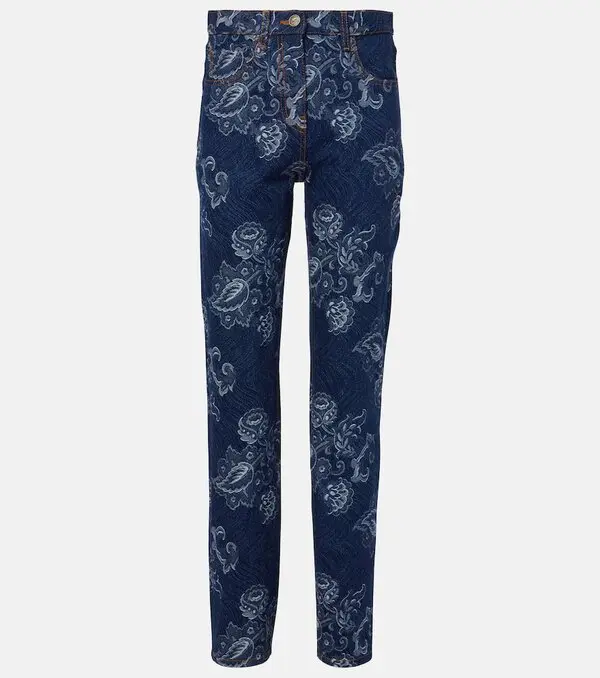 Etro Floral Jacquard Slim Jeans - Blue