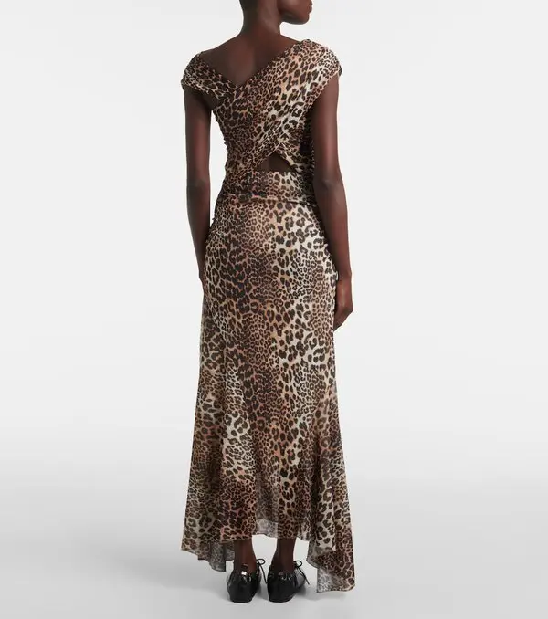 GANNI Ruched Leopard-print Maxi Dress