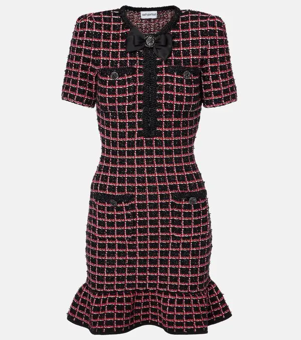 SELF-PORTRAIT Checked Knitted Minidress