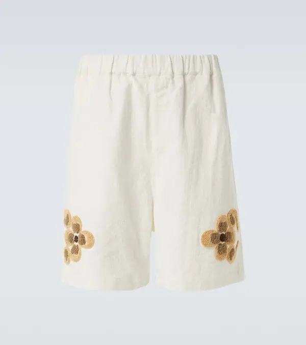 Commas Embroidered Linen And Cotton Shorts
