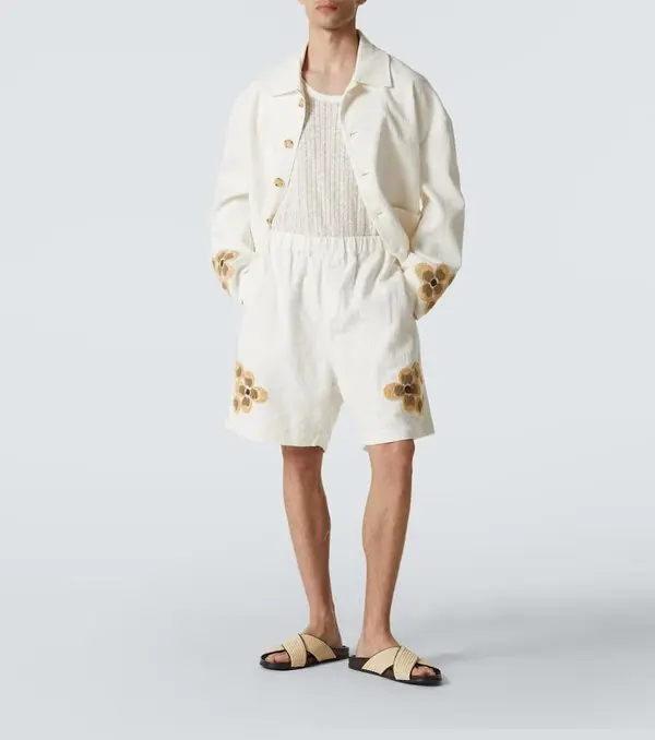 Commas Embroidered Linen And Cotton Shorts
