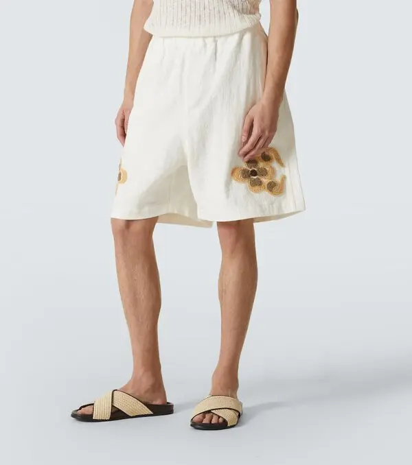 Commas Embroidered Linen And Cotton Shorts