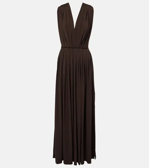 Max Mara Pleated Gathered Maxi Dress - Brown