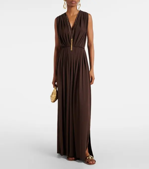 Max Mara Pleated Gathered Maxi Dress - Brown