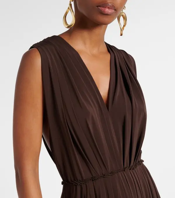Max Mara Pleated Gathered Maxi Dress - Brown