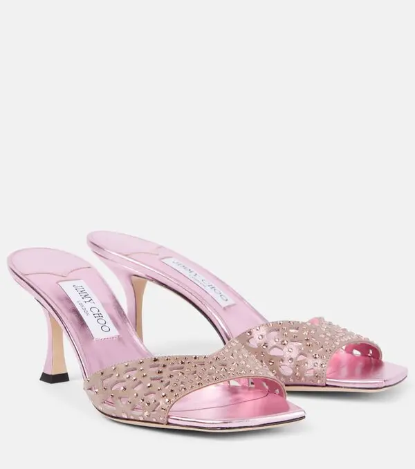 JIMMY CHOO Skye 70 Embellished Suede Mules - Pink