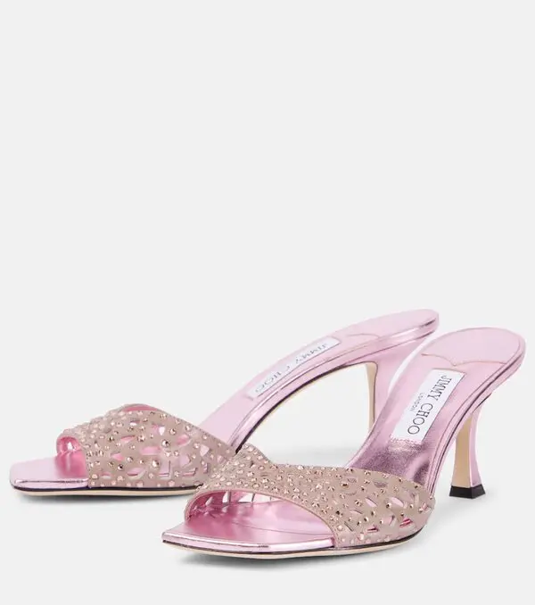 JIMMY CHOO Skye 70 Embellished Suede Mules - Pink