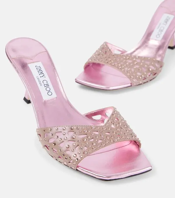 JIMMY CHOO Skye 70 Embellished Suede Mules - Pink