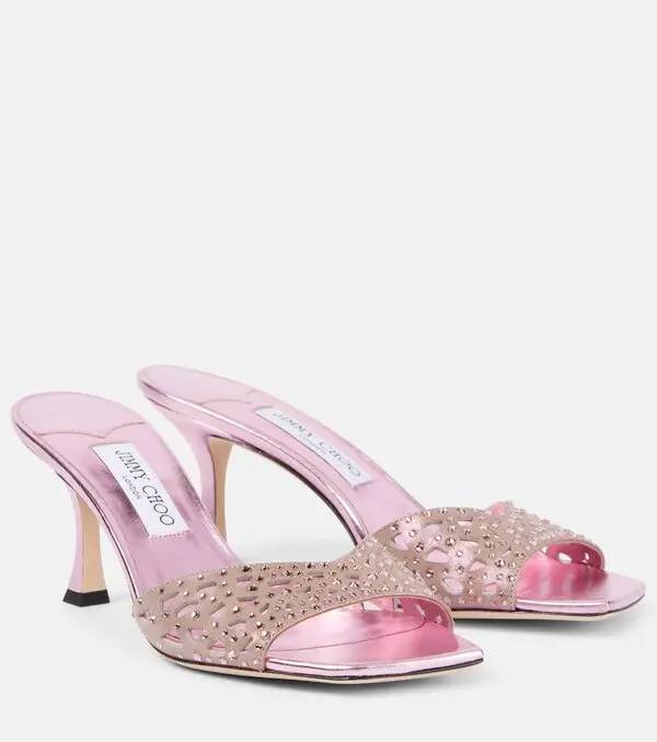 JIMMY CHOO Skye 70 Embellished Suede Mules