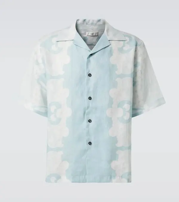 Commas Paradise Floral Linen Bowling Shirt - Blue