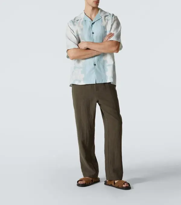 Commas Paradise Floral Linen Bowling Shirt - Blue